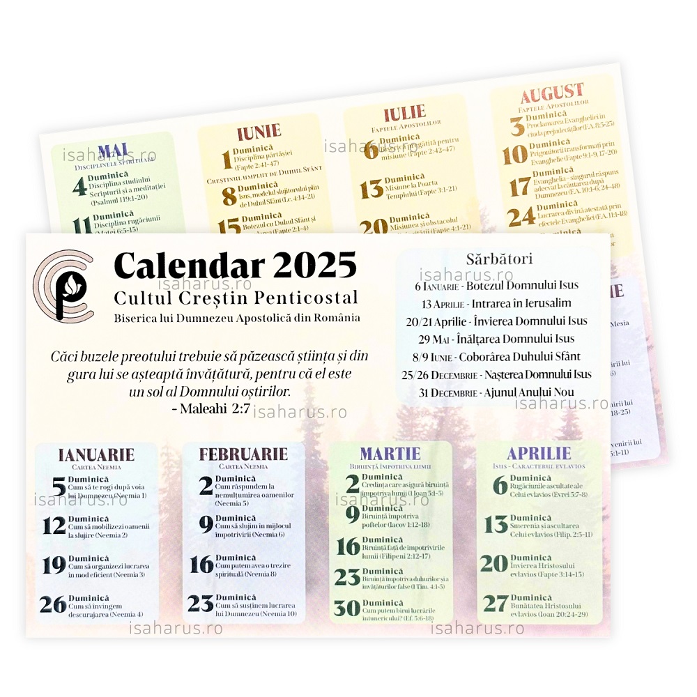 Calendar biblic al Cultului Creștin Penticostal 2025